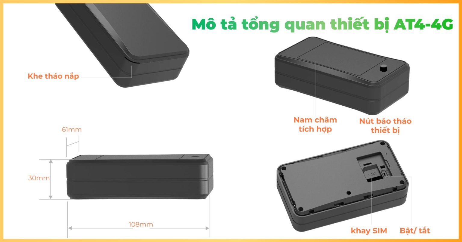 Thiết Bị Định Vị GPS AT4 Chip 4G Không Dây, Pin Khủng 30 Ngày